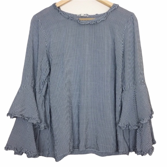 Pleione | Tops | Pleione Striped Bell Sleeve Tiered Blouse | Poshmark